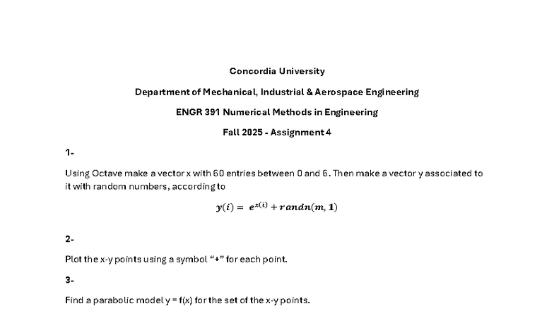 ENGR 391 Fall 2025 Assignment 4: Numerical Methods with Octave - Studocu