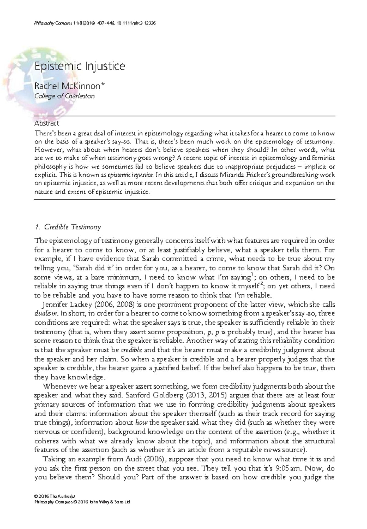 Philosophy Compass (2016): Exploring Epistemic Injustice by Rachel ...