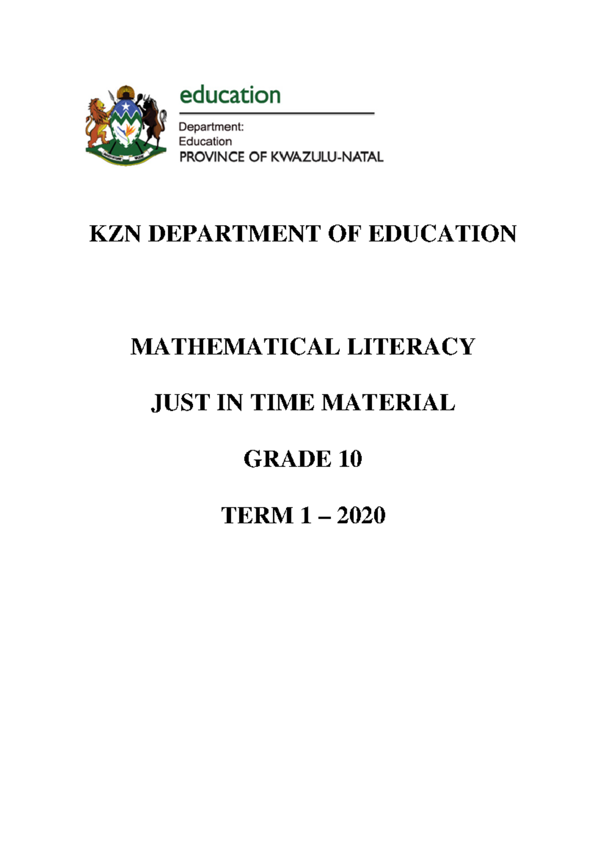 Mathematical Literacy Grade 10 JIT 2020 Term 1 Study Guide - Studocu