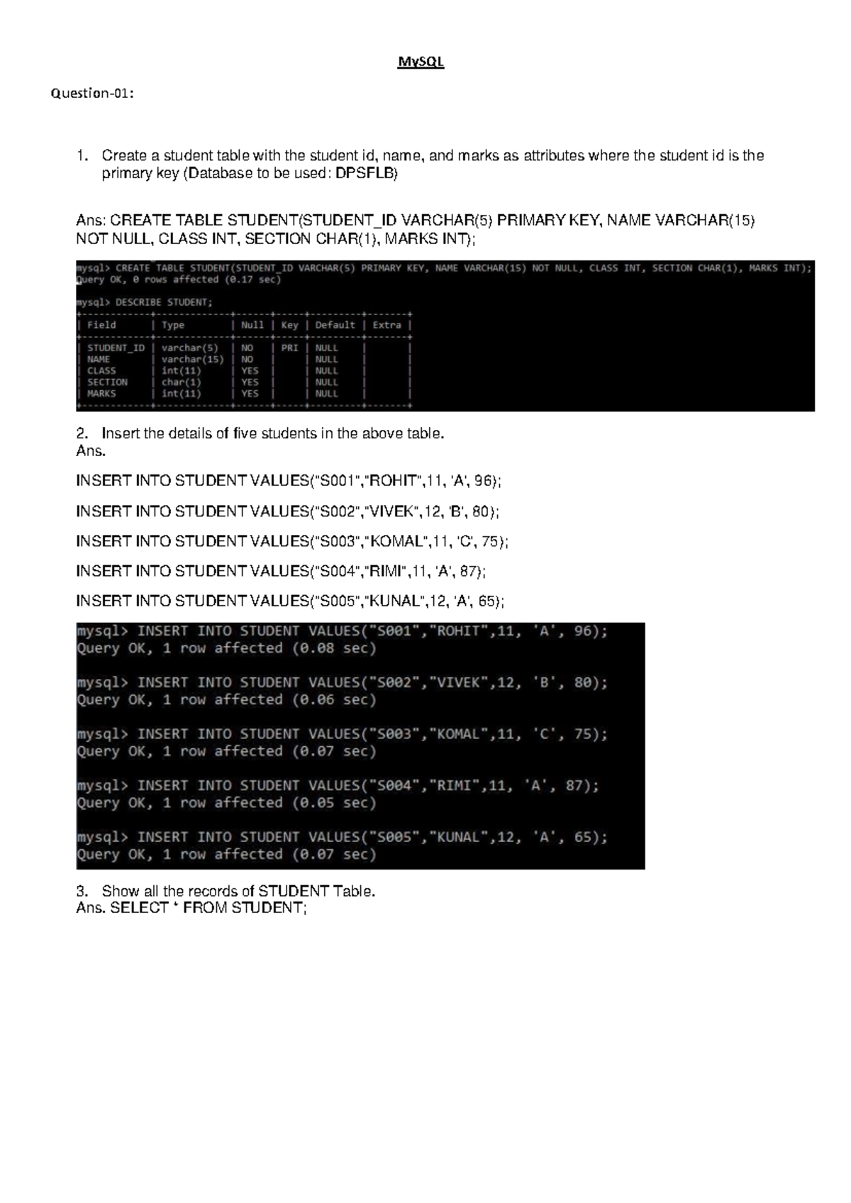 MySQL Practical - DPSFLB Student Table Creation & Queries - Studocu