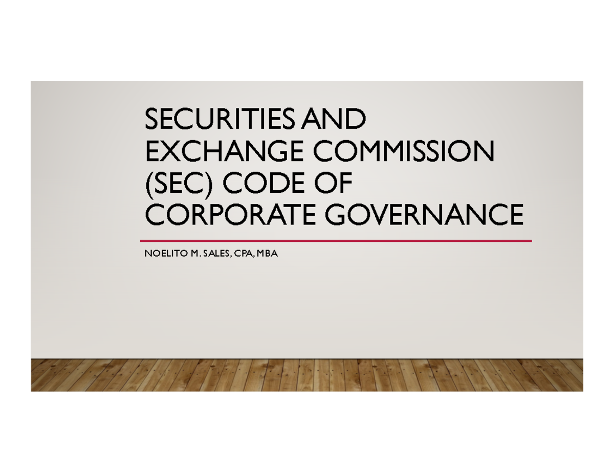 SEC Code of Corporate Governance - SECURITIES AND EXCHANGE COMMISSION ...