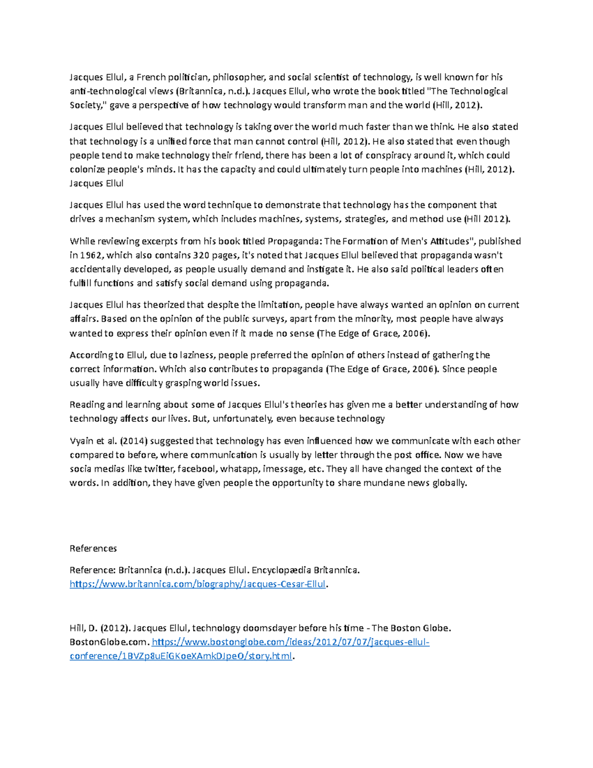 SUMMARY JOURNAL UNIT 5 SOC1502 - Jacques Ellul, a French politician ...