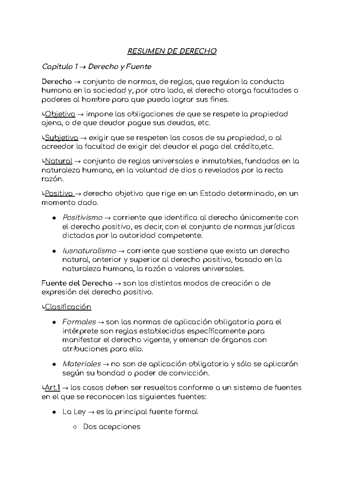 Resumen de Derecho - Capítulo 1: Fuentes y Normas Jurídicas - Studocu