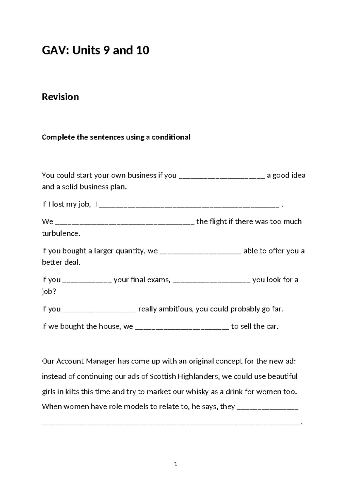 GAV: Grammar Bootcamp Worksheets for Units 9 & 10 Revision - Studocu