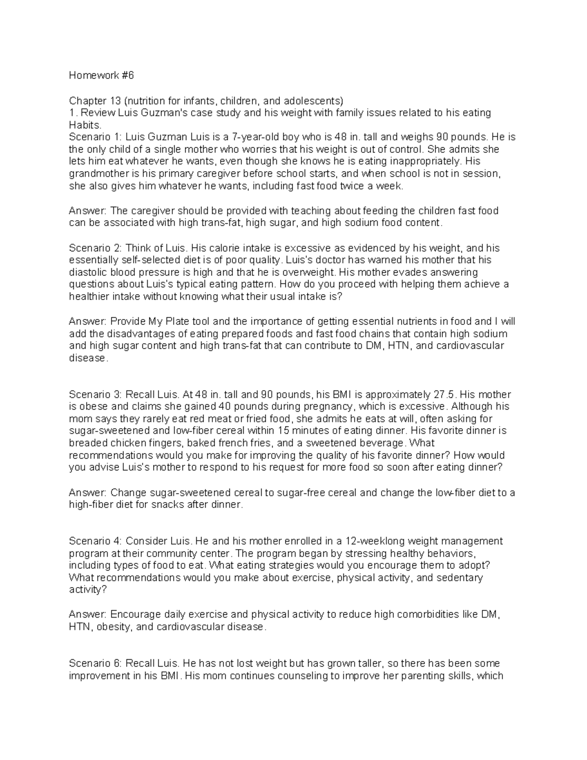 Homework #6 - Nutrition for Infants and Children Case Study - Studocu