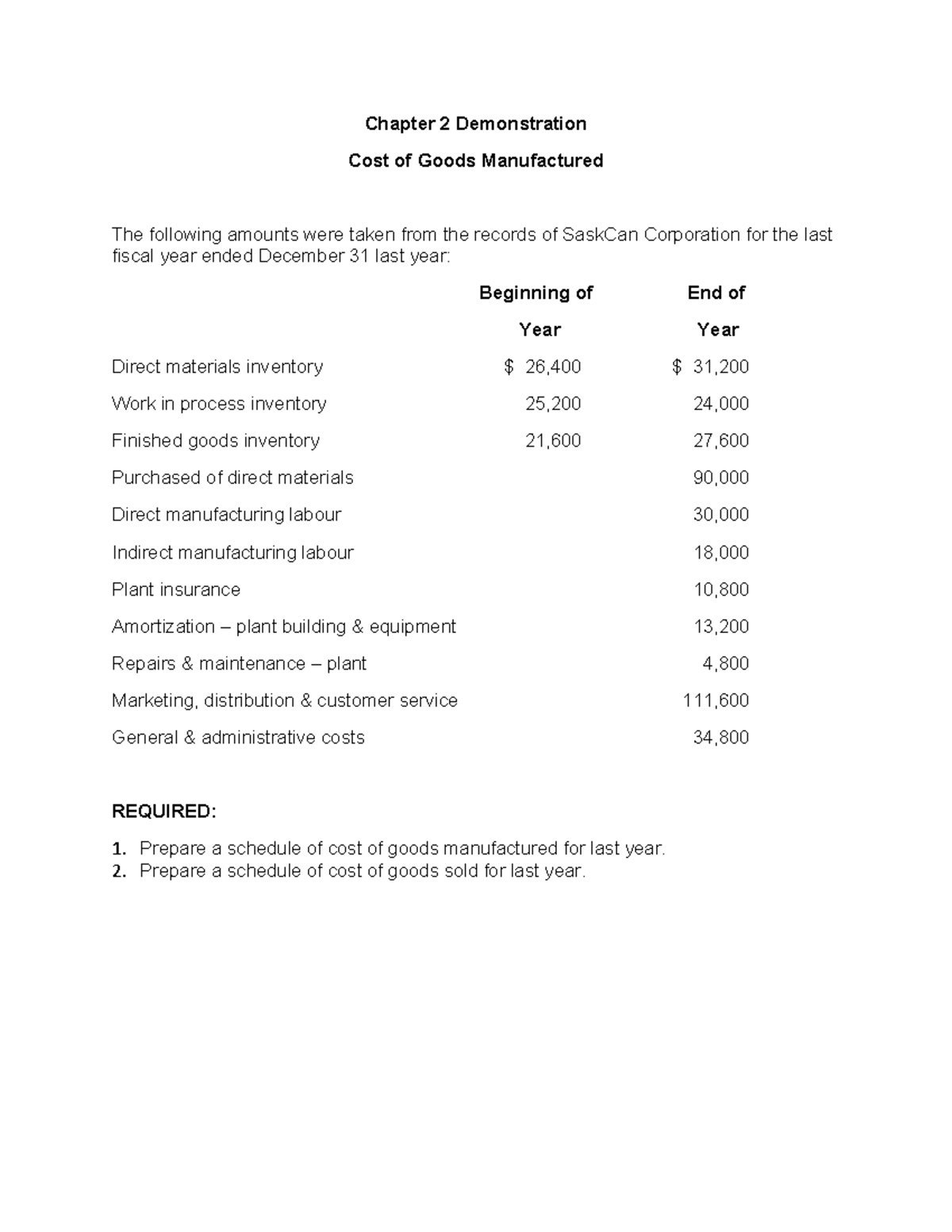 Chapter 2 Demo COGM - Additional Practice Questions - Studocu