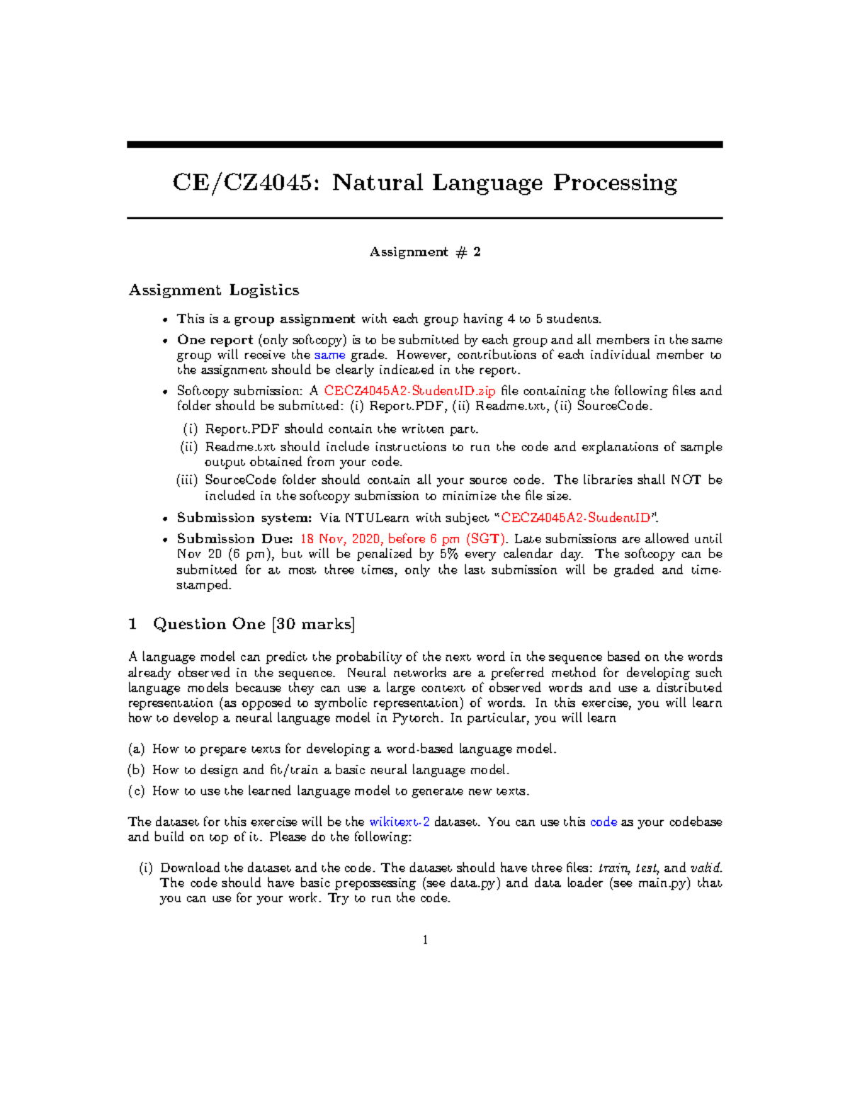 Deep NLP Assignment 1 4045 - CE/CZ4045: Natural Language Processing ...