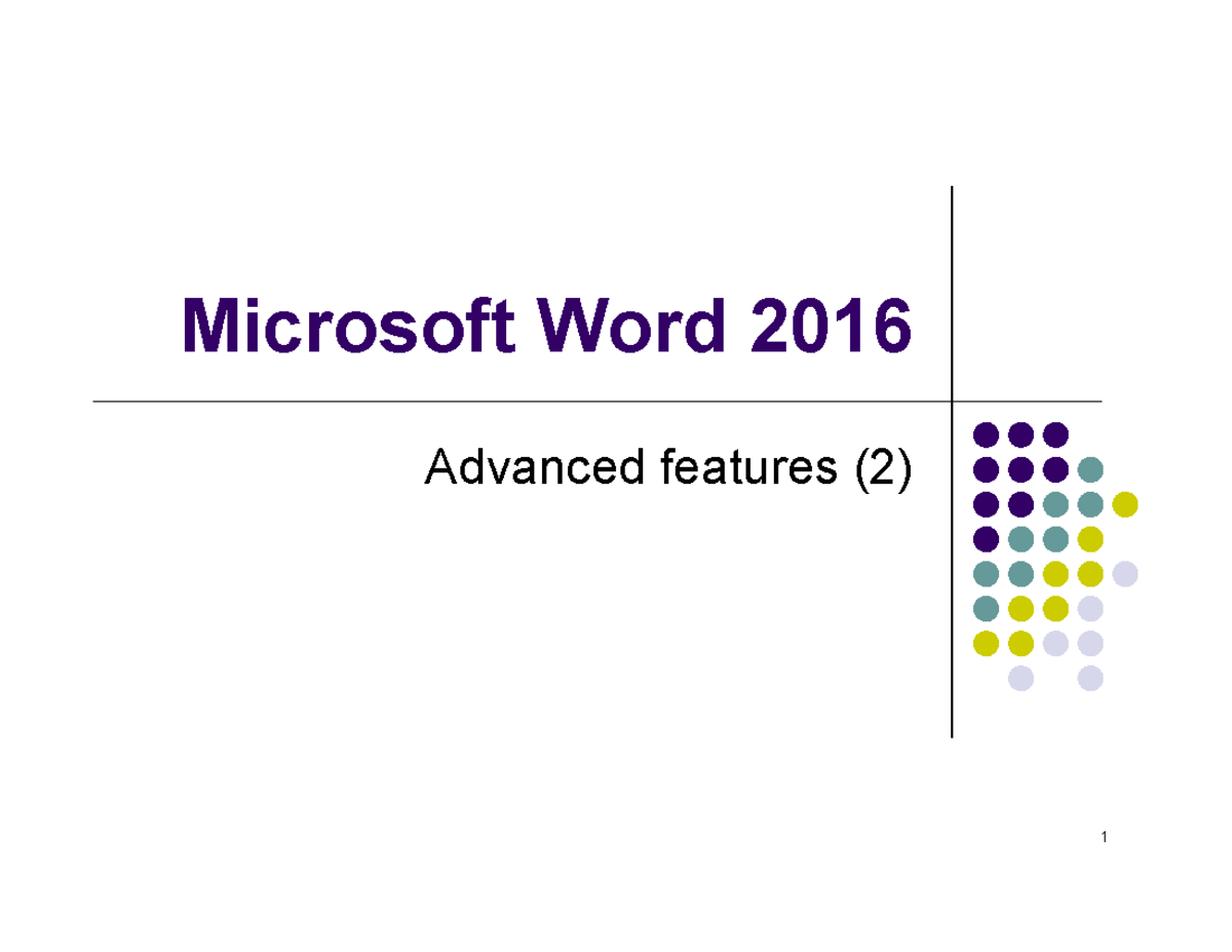 Microsoft Word 2016 Advanced Features: Indexing & Citations Guide - Studocu