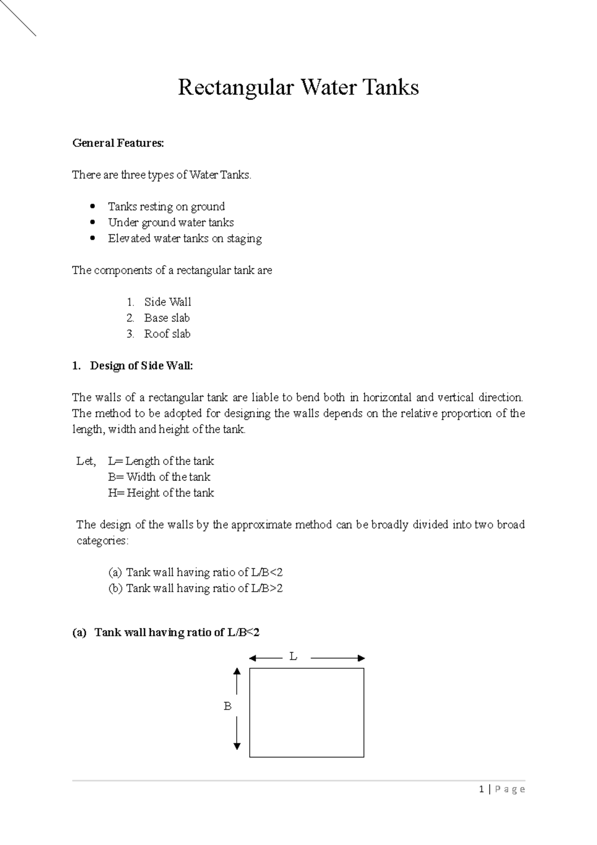 CE 334 Design Principles for Rectangular Water Tanks - Studocu