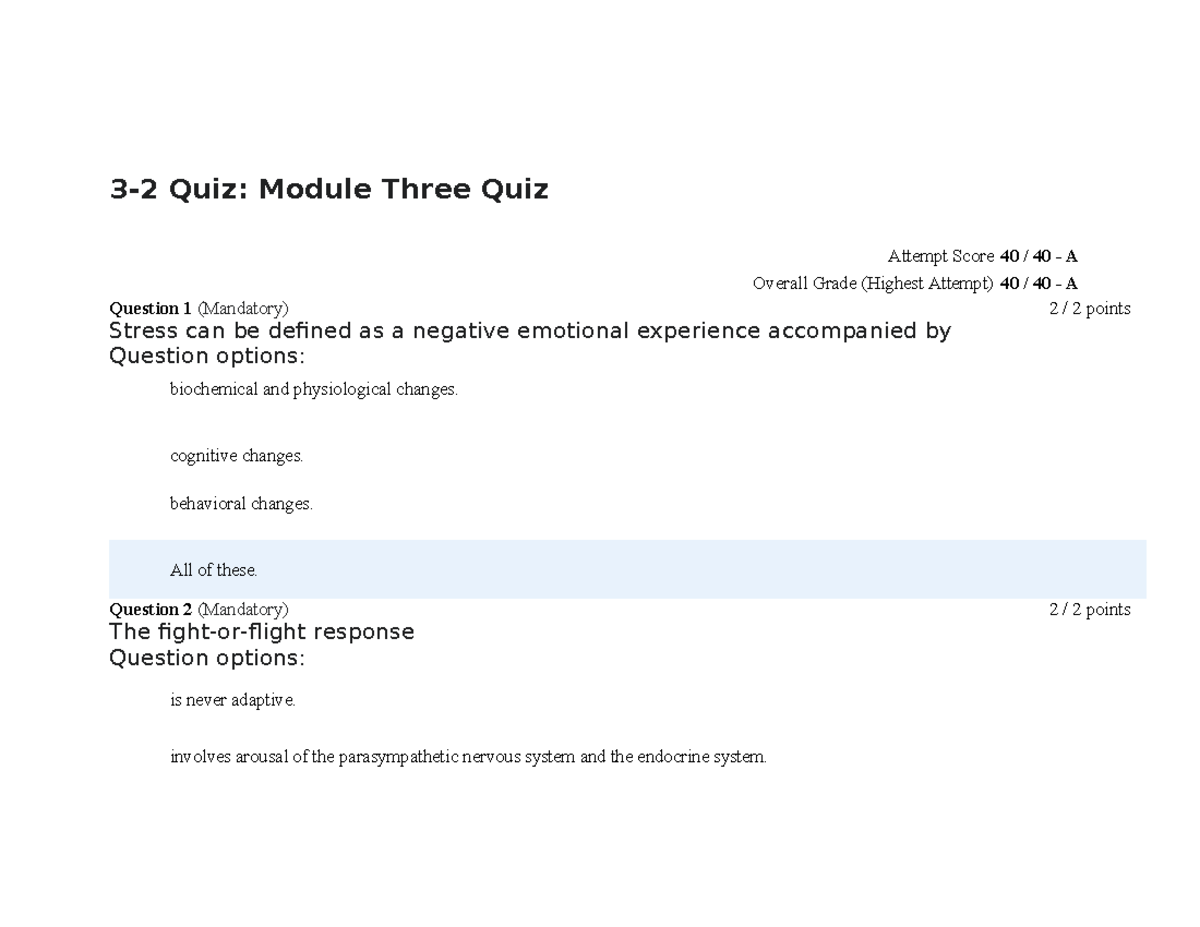 Quiz: PSY 302 Module Three Quiz Insights and Key Concepts - Studocu