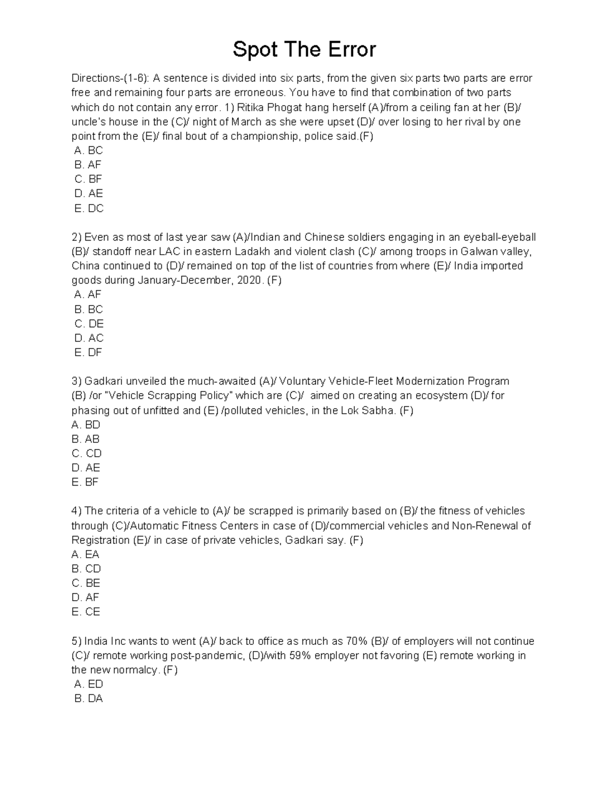 Spot the Error - Lecture Notes on Sentence Correction Techniques - Studocu