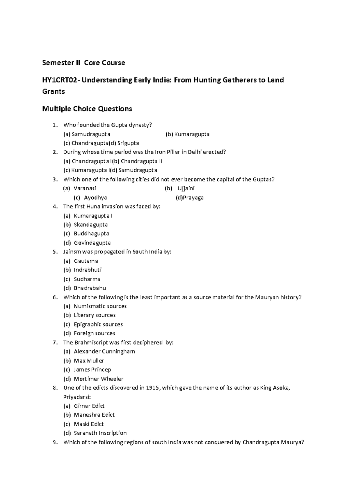 M CQ Early Societies - Semester II Core Course HY1CRT02- Understanding ...