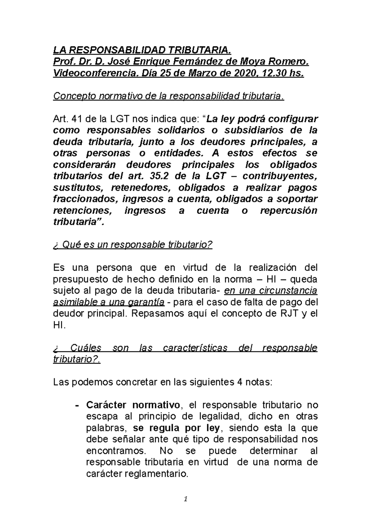 LA Responsabilidad Tributaria - LA RESPONSABILIDAD TRIBUTARIA. Prof. Dr ...