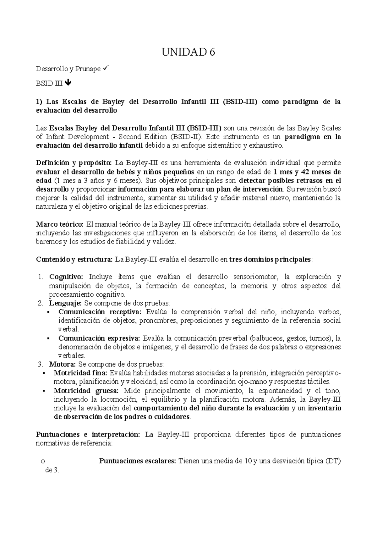 Unidad 6: Evaluación del Desarrollo Infantil y Escalas Bayley - BSID ...