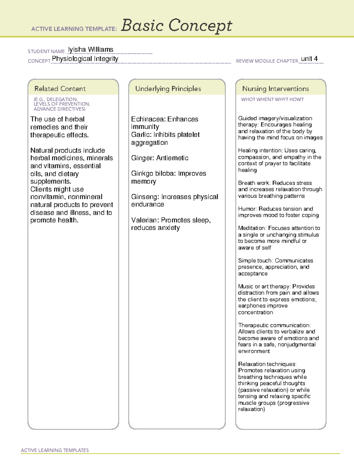 Herbal Remedies in Nursing: Active Learning Template 1 Prac A - Studocu