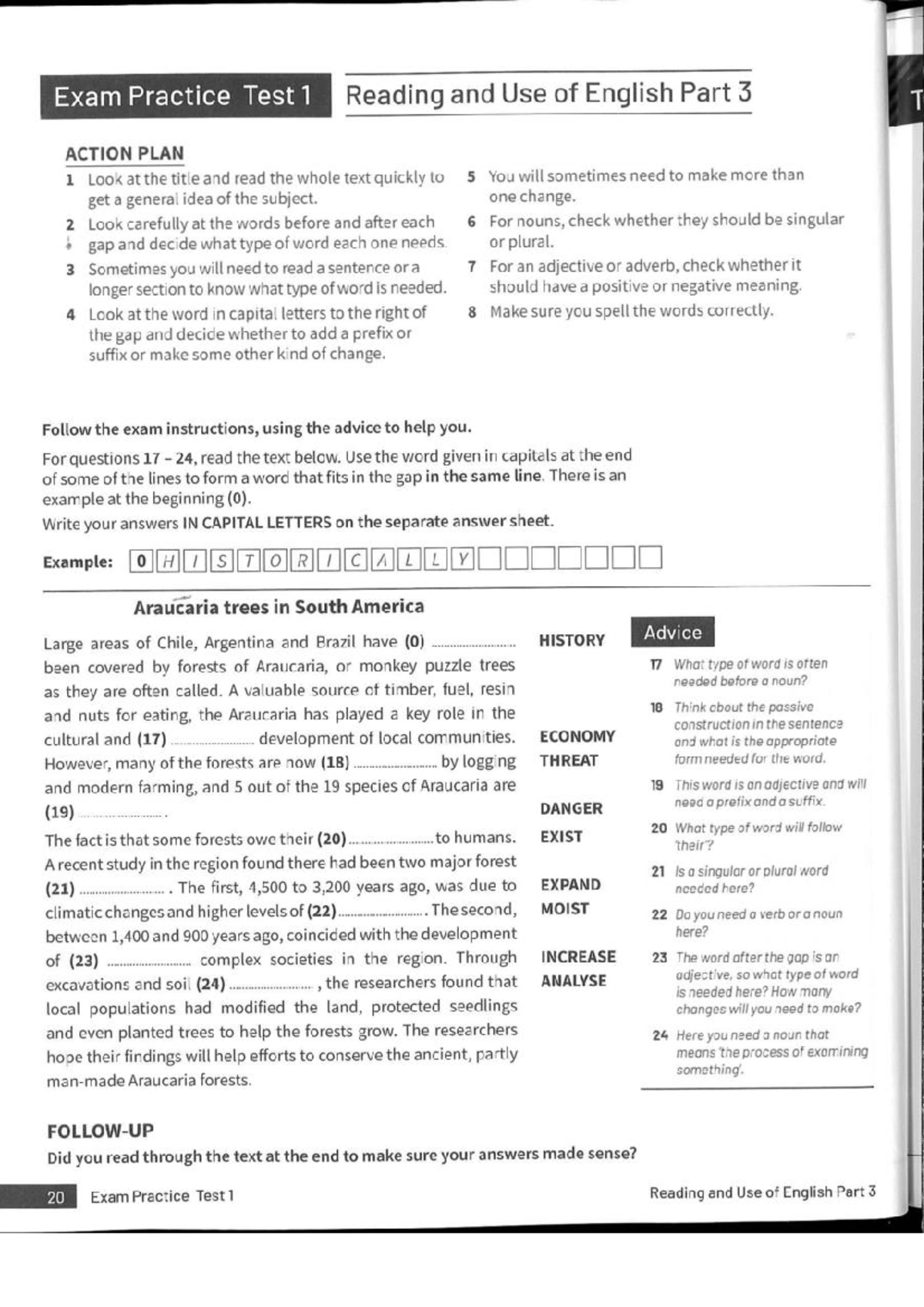 C1 Exam Practice Test 1: Reading & Use of English Part 3 Guide - Studocu