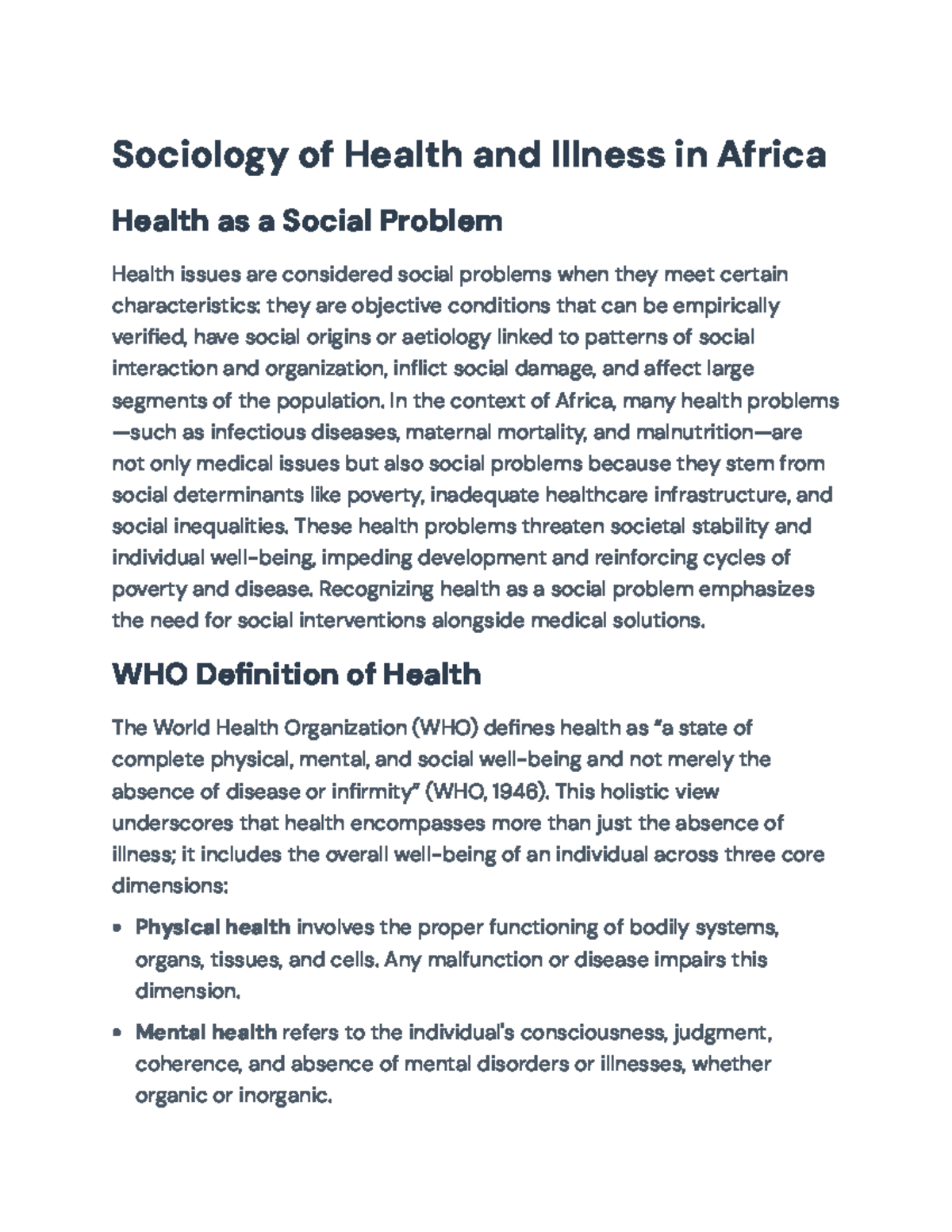Sociology of Health and Illness in Africa: Social Determinants & Issues ...