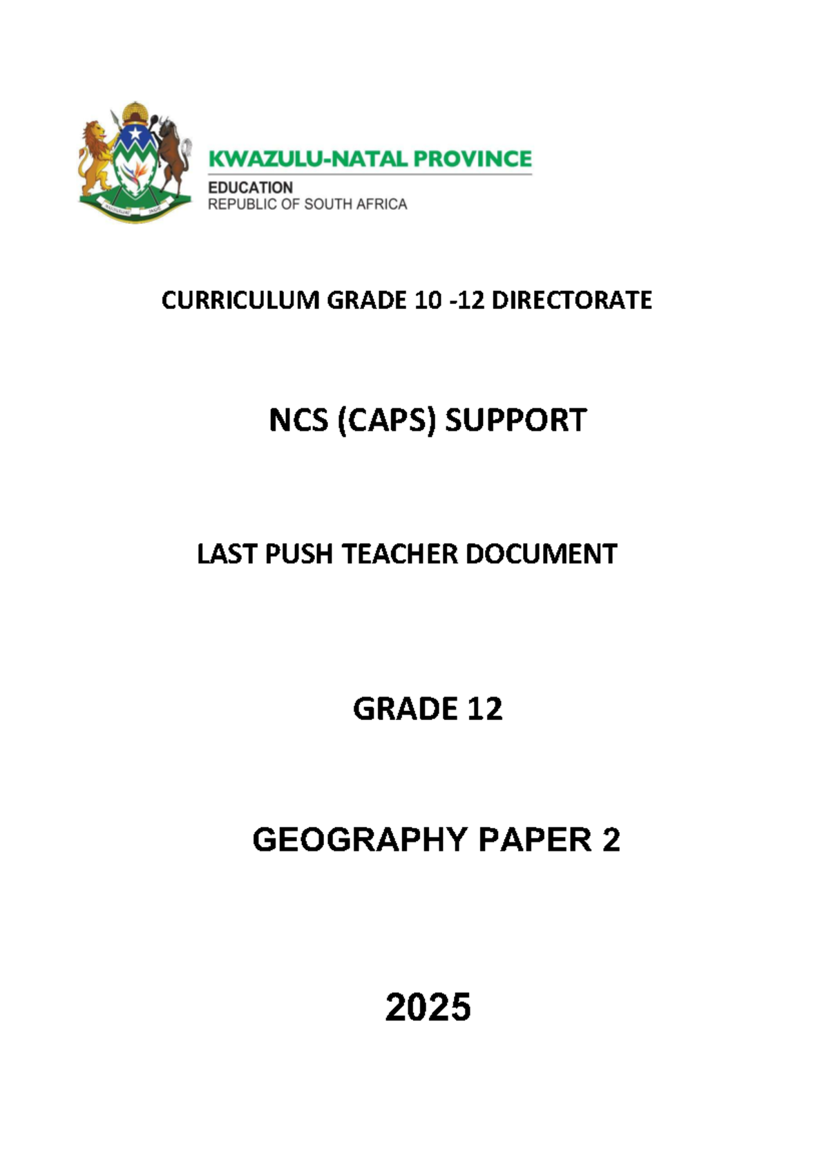 Grade 12 Geography Paper 2: Curriculum Support & Activities - Studocu