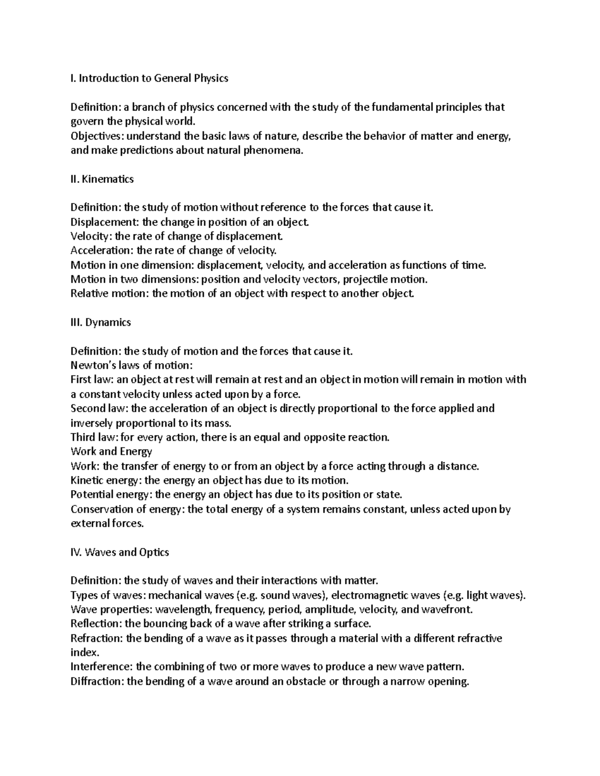 General Physics - Unit 2: Kinematics, Dynamics, Waves & Thermodynamics ...