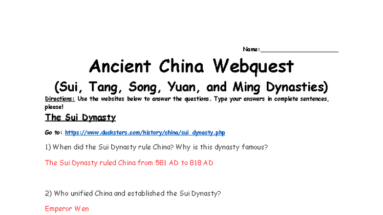 Copy of Ancient China Web Quest - Name:______________________ Ancient ...