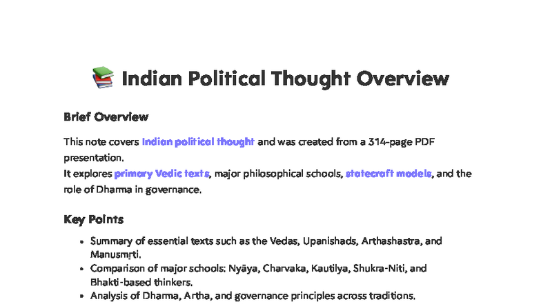 Indian Political Thought Overview: Key Concepts and Texts (Course Code ...