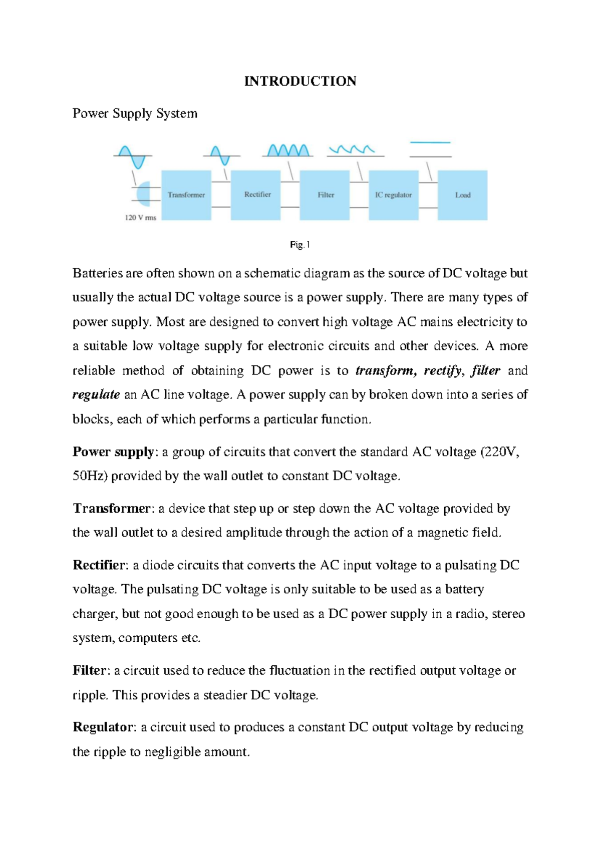 Lesson 1 - Power supply - INTRODUCTION Power Supply System Fig ...