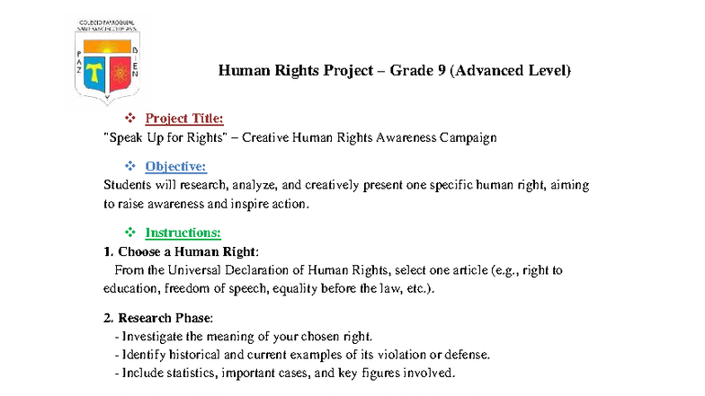 Grade 9 Human Rights Project: Creative Awareness Campaign - Studocu