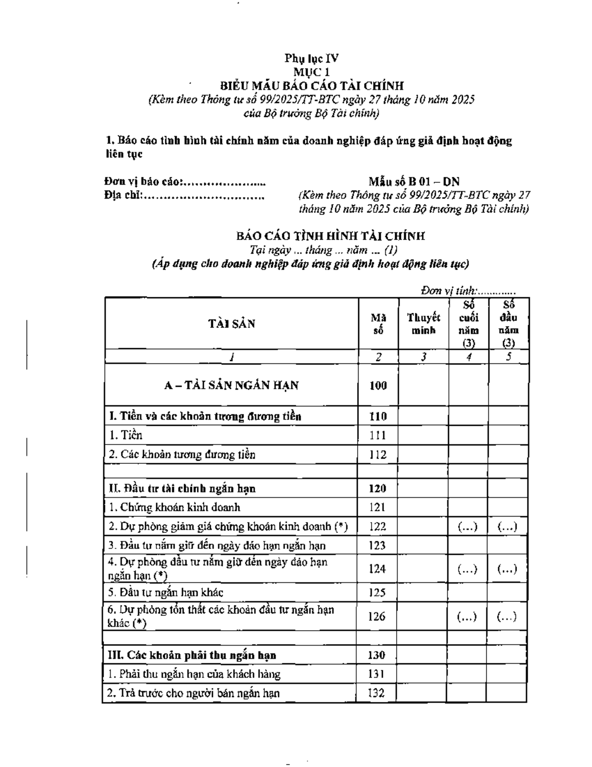 Mẫu BCTC TT99 - Báo cáo tài chính doanh nghiệp 2025 - Studocu
