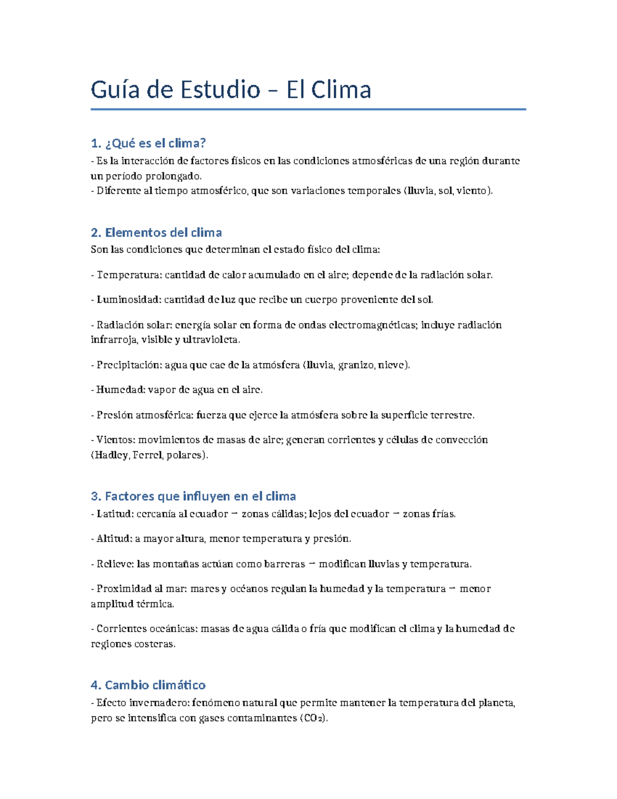 Guía de Estudio sobre el Clima - Elementos y Factores Clave - Studocu