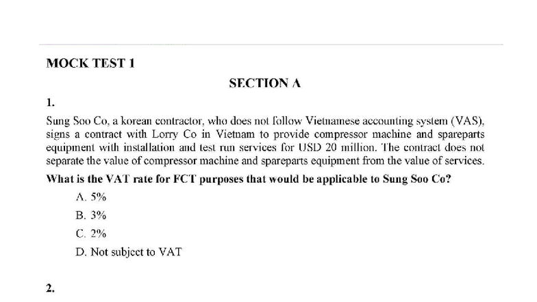 MOCK TEST 1: Foreign Contractor Tax & Corporate Income Tax Analysis ...