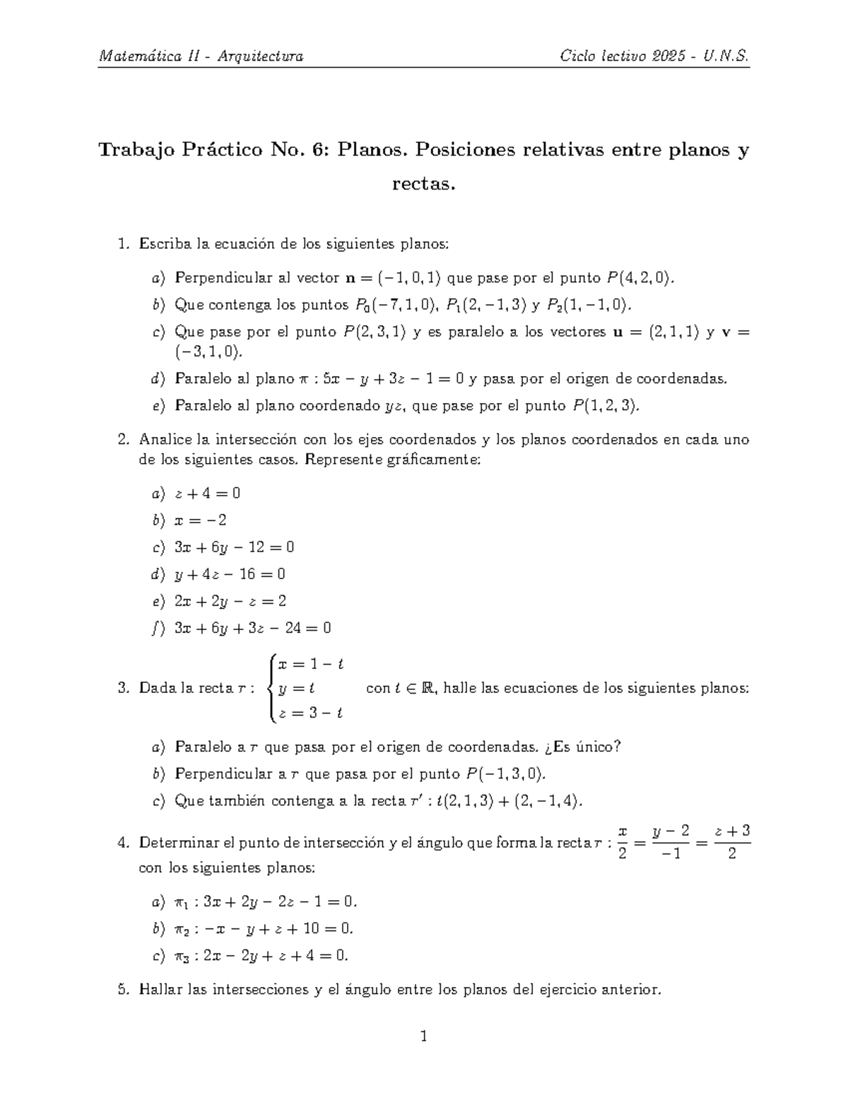 TP6 Mate II Arq 2025 - Planos y Posiciones Relativas entre Planos y Rectas - Studocu