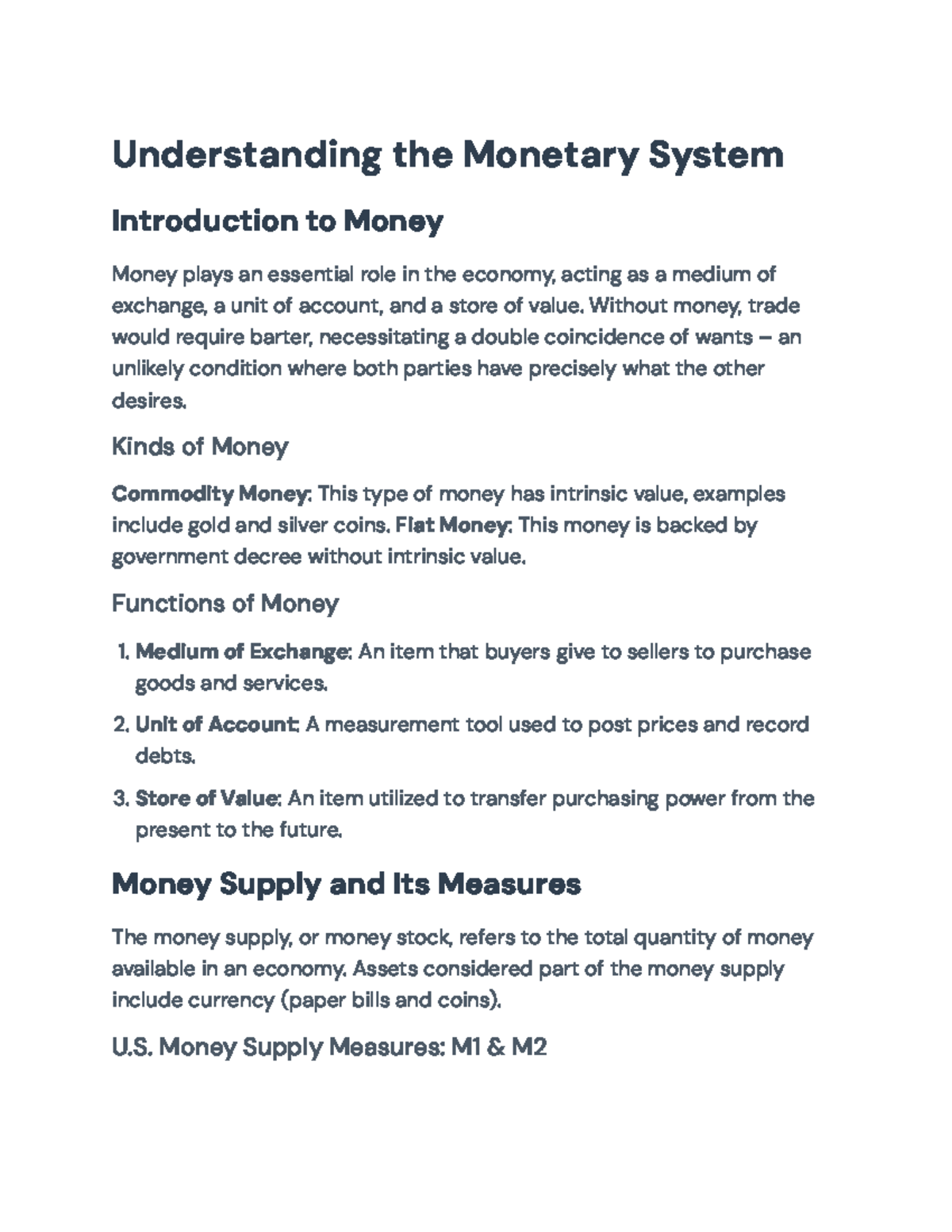 Understanding the U.S. Monetary System: Key Concepts & Challenges - Studocu
