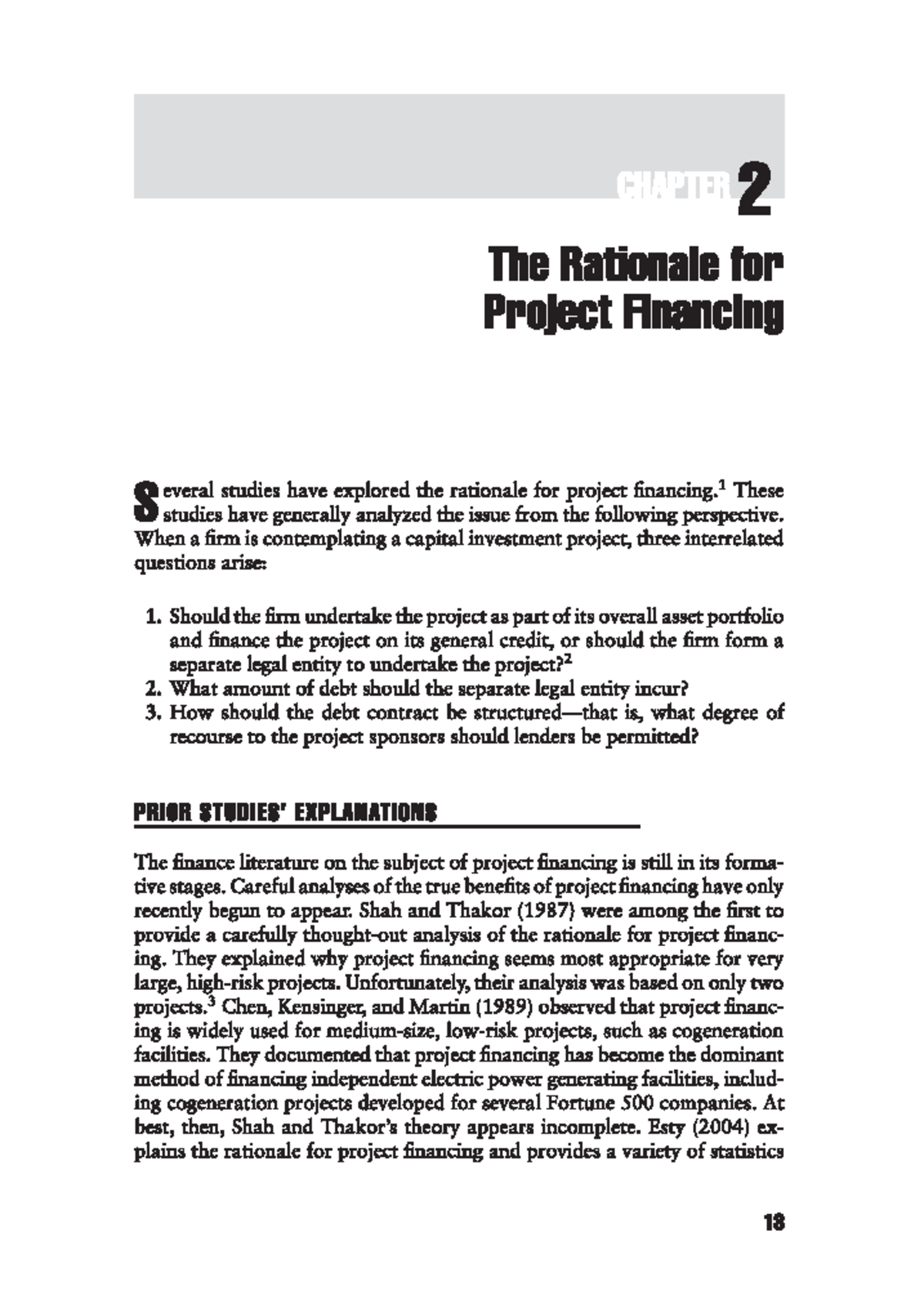 CHAPTER 2: The Rationale for Project Financing - Análisis y ...