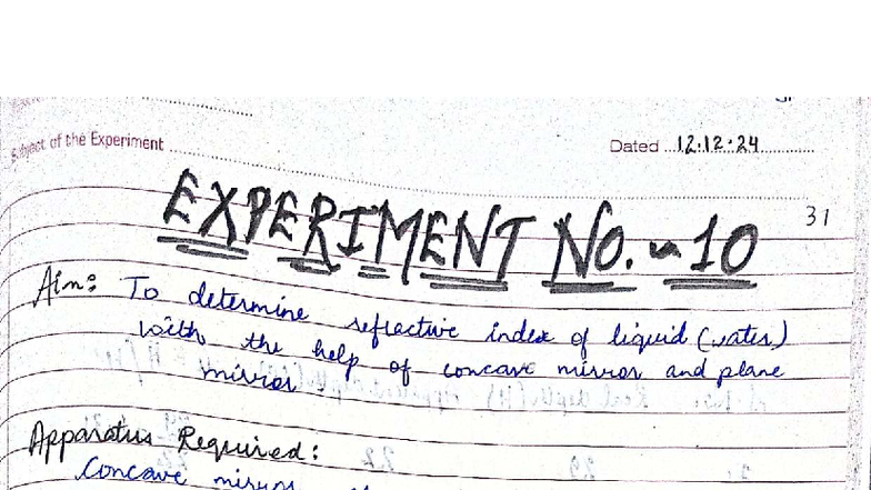 Experiment 10: Determining the Refractive Index of Water - Studocu