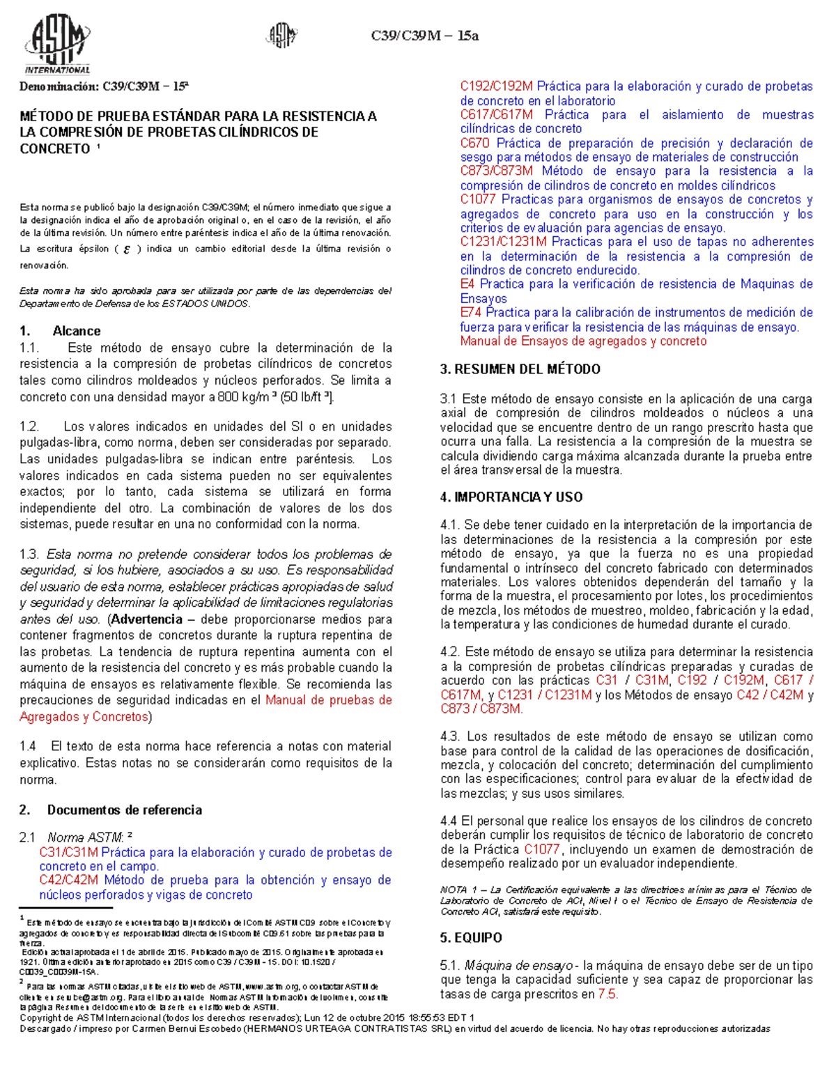 Astm c 1064 01 - Toma de temperatura en concretos - ASTM Designación ...