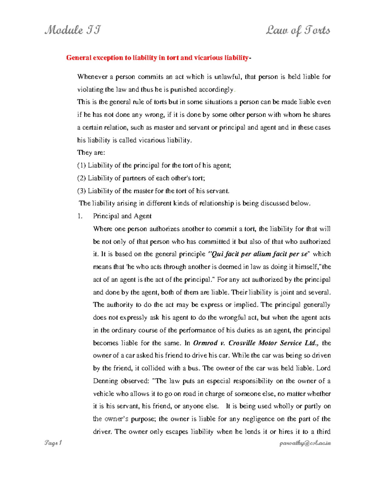 Module 2 - General Exceptions and Vicarious Liability in Torts - MG ...