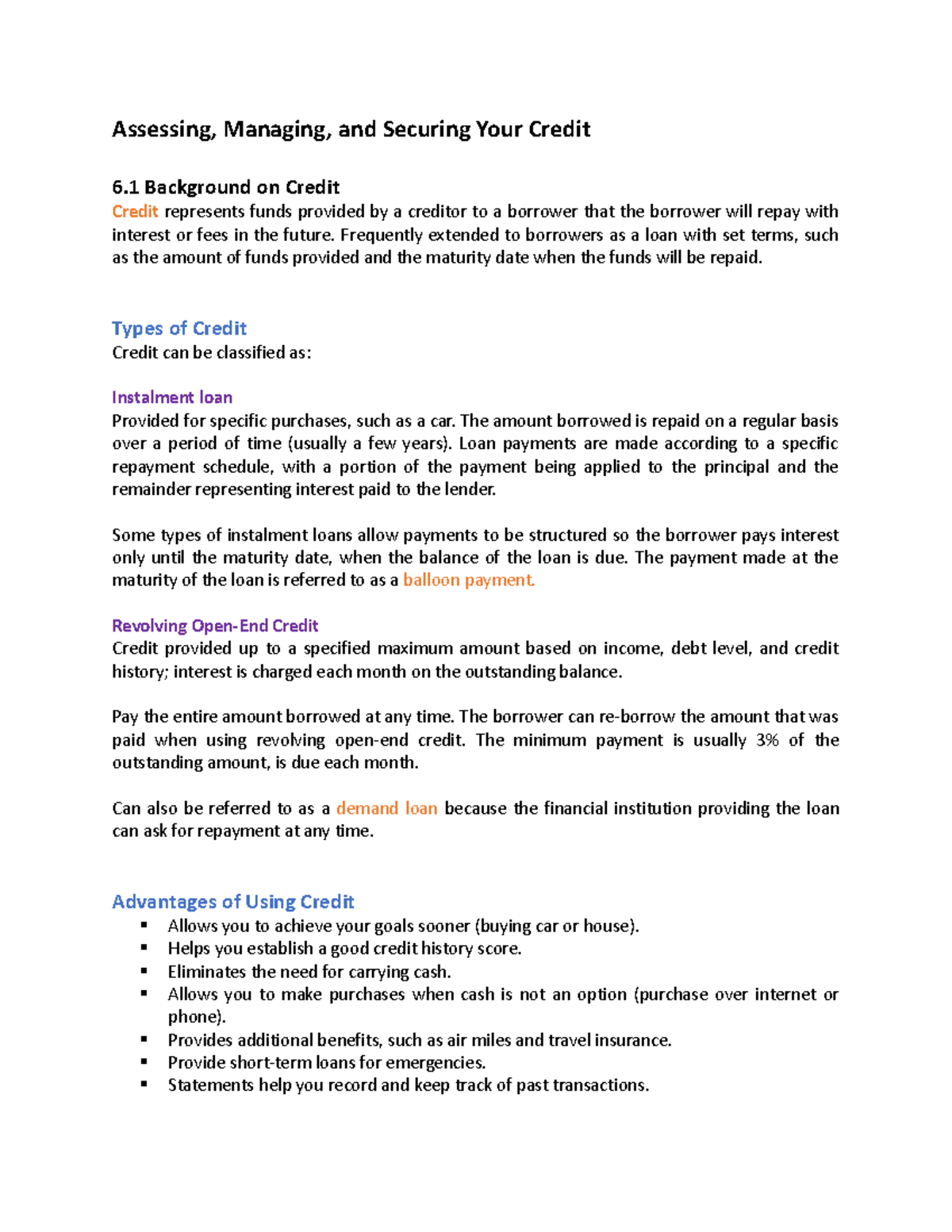 Chapter 6 FINC 1100 - Lecture notes - Assessing, Managing, and Securing ...