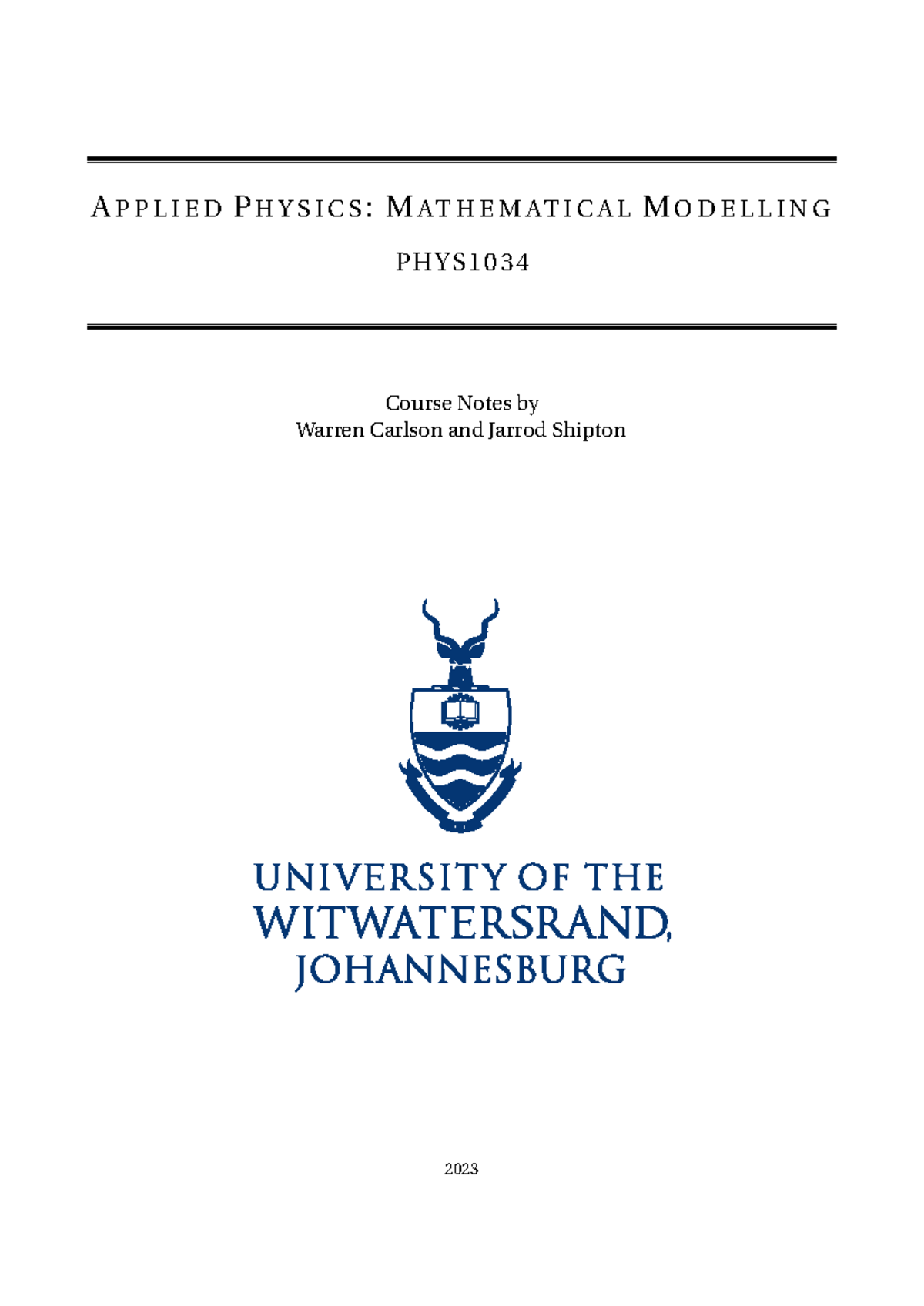 Applied Physics: Mathematical Modeling PHYS 1034 Course Notes - Studocu