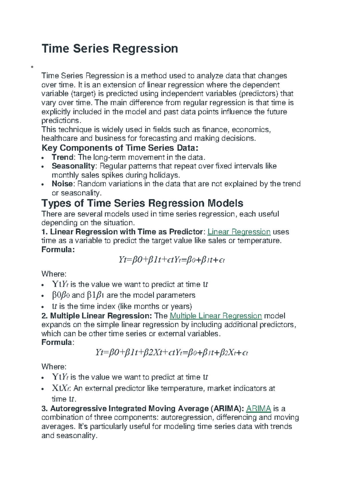 Time Series Regression Analysis: Techniques and Applications - Studocu