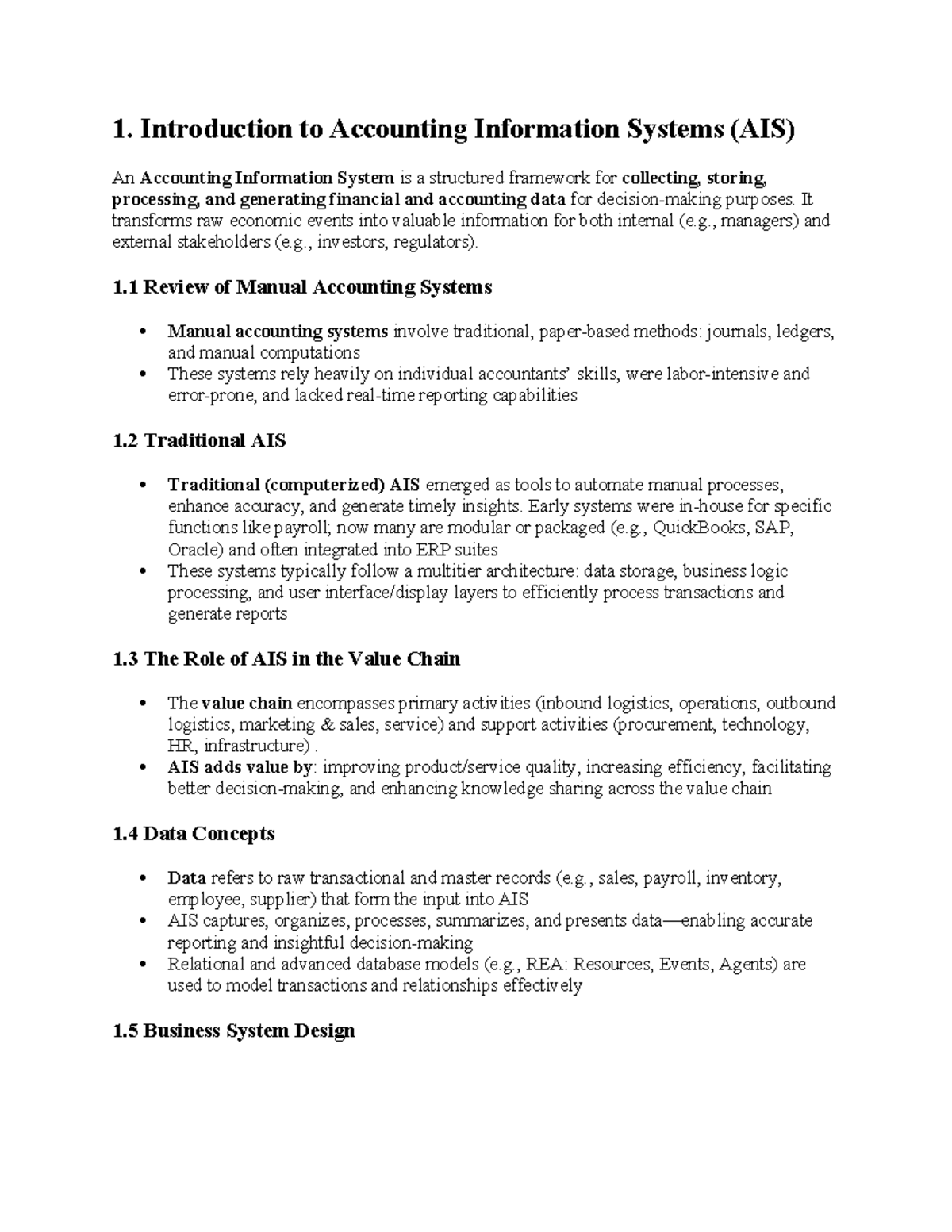 Introduction To Ais Understanding Accounting Information Systems Studocu