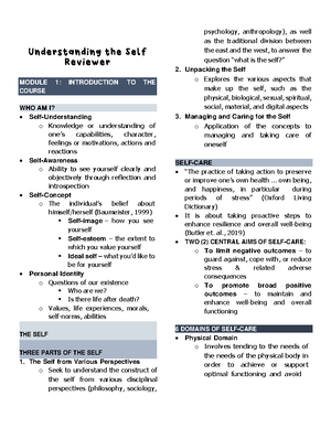 Module 1 of Understanding THE SELF - Module 1: Understanding the Self ...