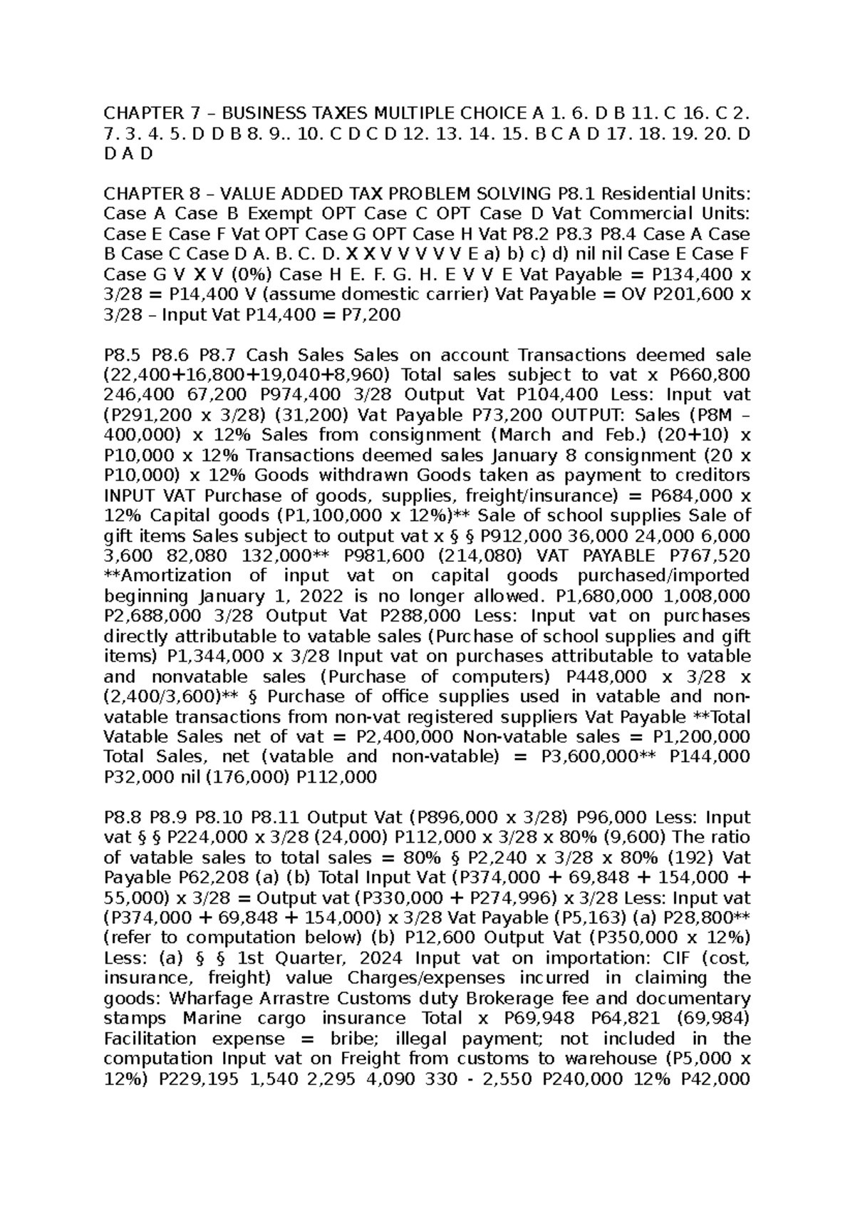 Chapter 7 & 8 Business Taxes: Answer Key & Problem Solving Guide - Studocu