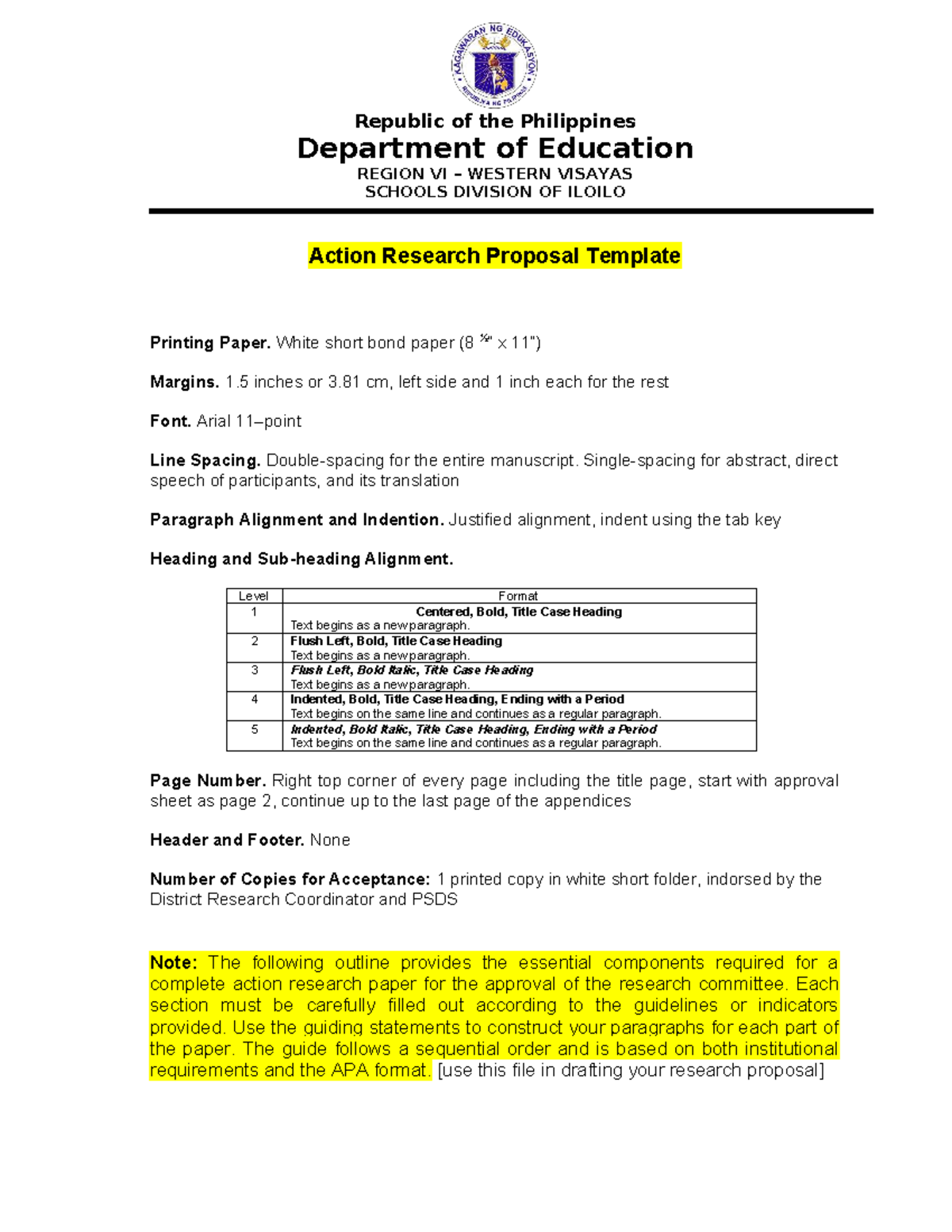 Action Research Proposal Template for BERF 2024 - Iloilo Division - Studocu