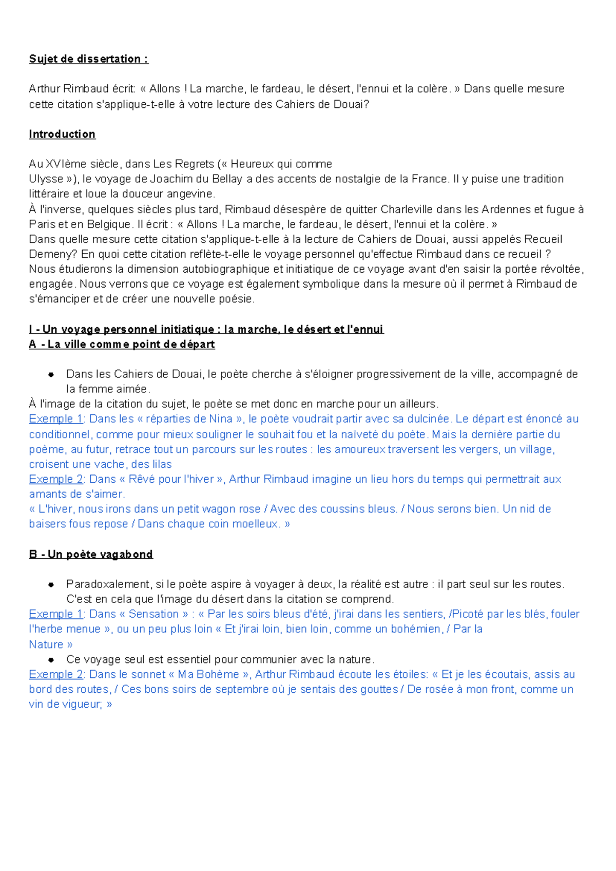 Analyse de la citation de Rimbaud dans les Cahiers de Douai - Bac 17/20 ...