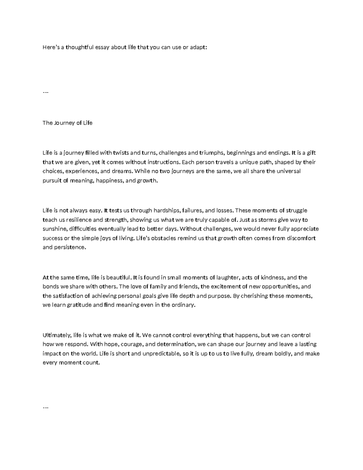 ENG 101: Thoughtful Essay on The Journey of Life - Studocu