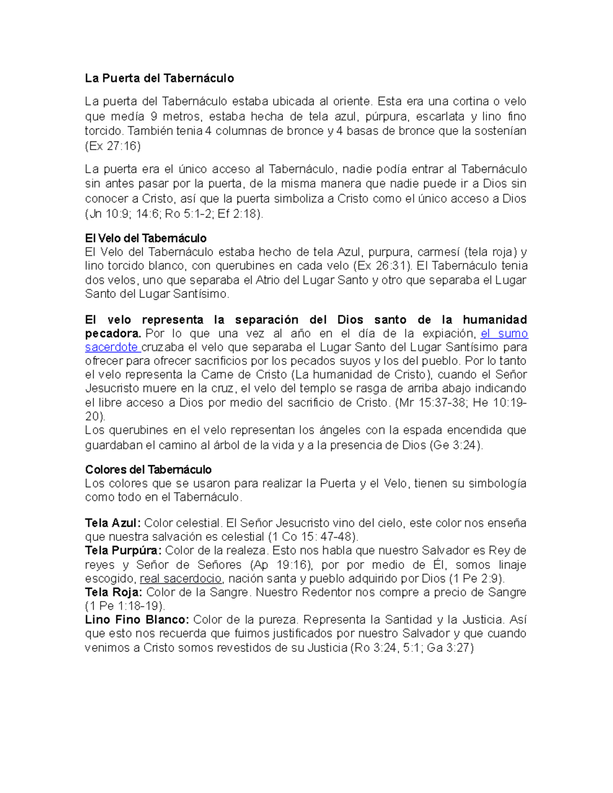 Simbolismo de la Puerta y Velo del Tabernáculo en la Escritura - Studocu
