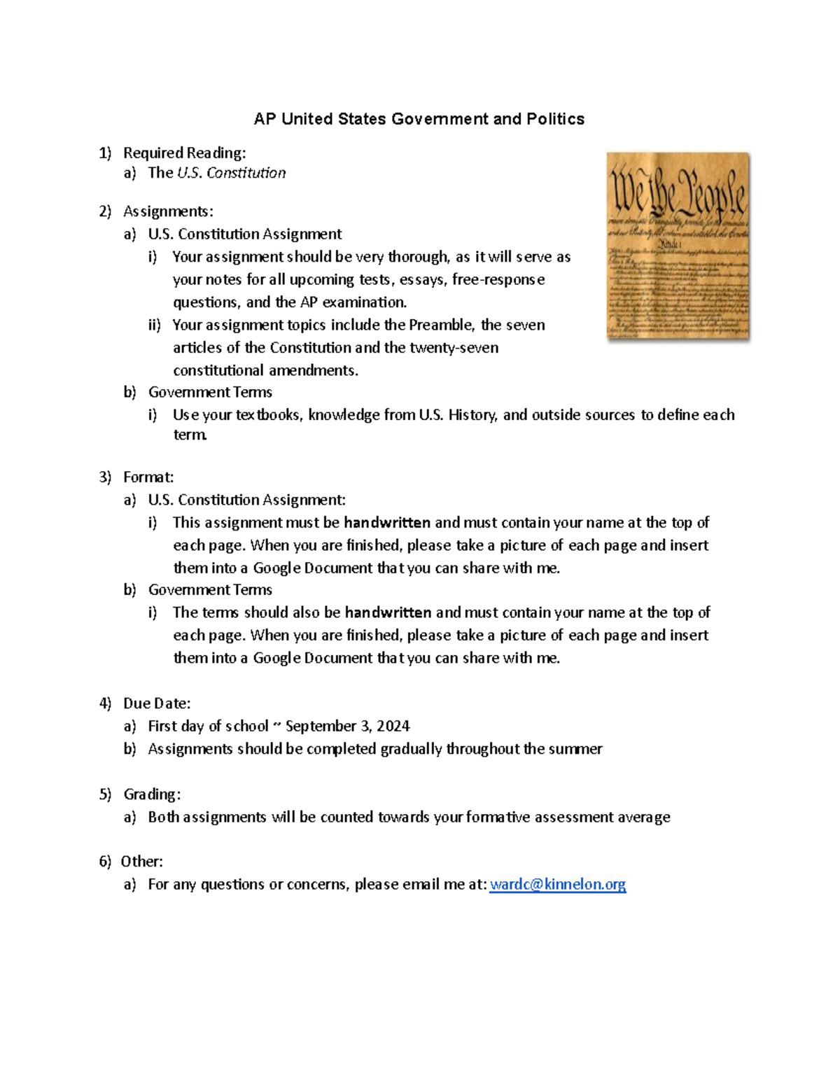 AP GOV Summer Assignment: Understanding the U.S. Constitution - Studocu