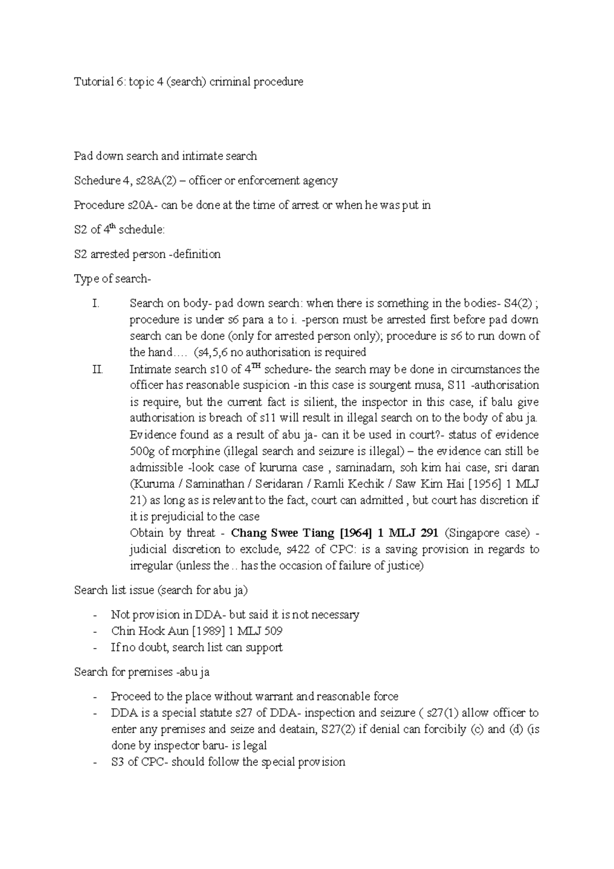 Tutorial 6: topic 4 (search) on criminal procedure and search types ...