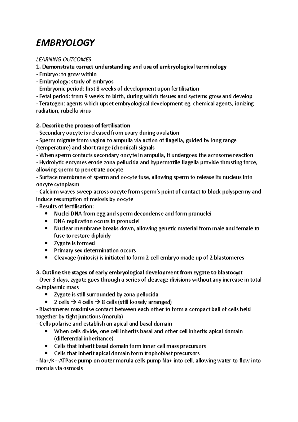 8. Embryology - Lecture Notes & Key Concepts - Studocu
