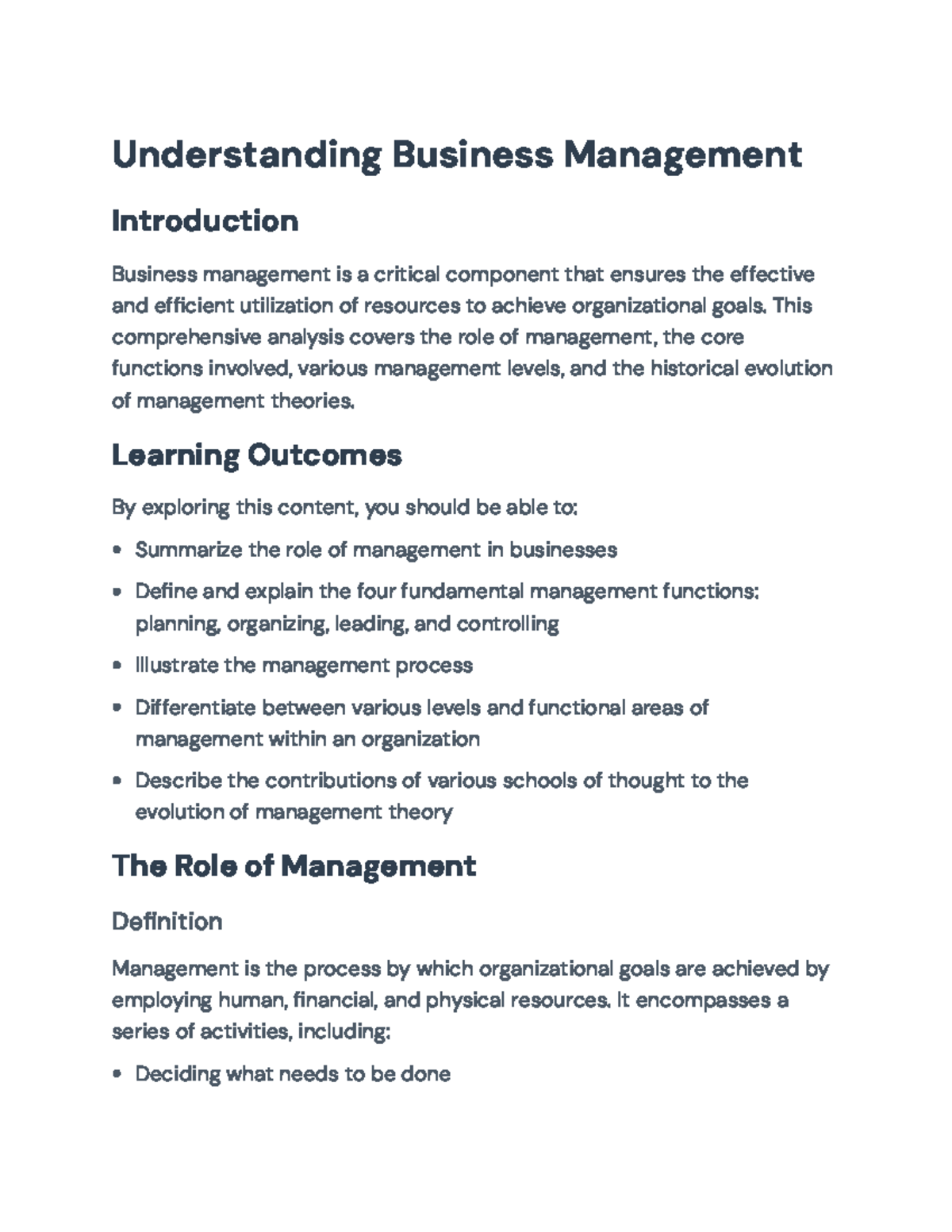Understanding Business Management: Core Functions and Theories ...